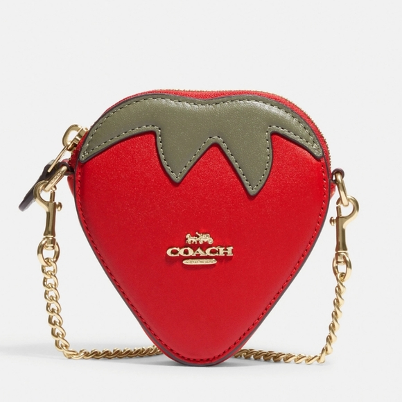 Coach | Bags | Brand New Coach Strawberry Coin Case Goldelectric Red ...